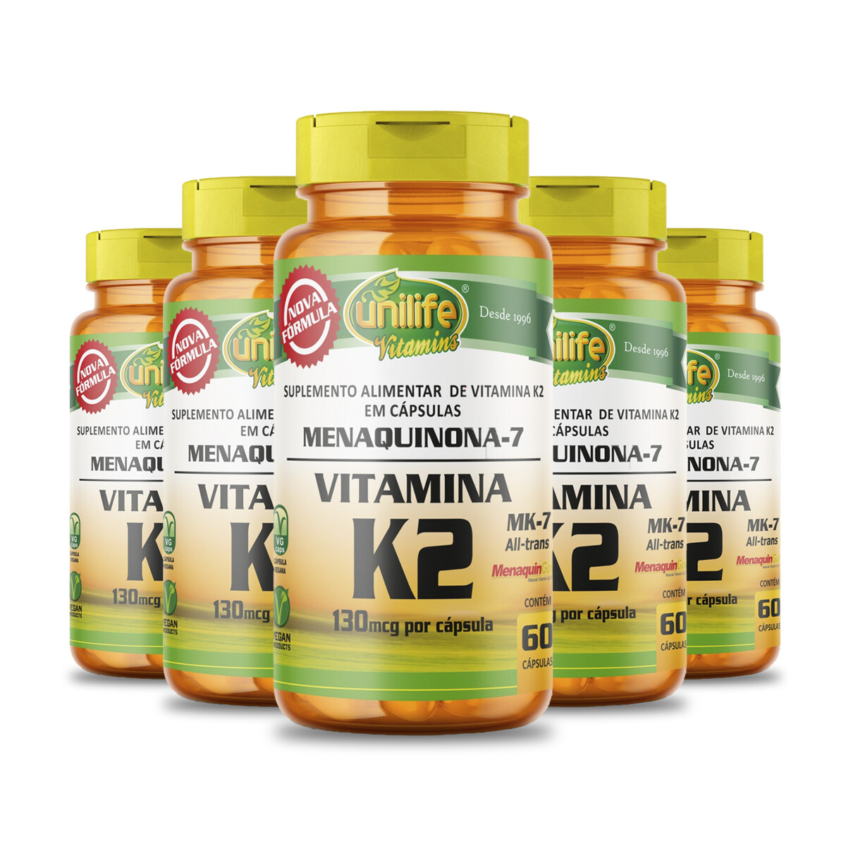 Kit Vitamina K2 Menaquinona MK7 Unilife 65mcg 5 unidades 60 capsulas