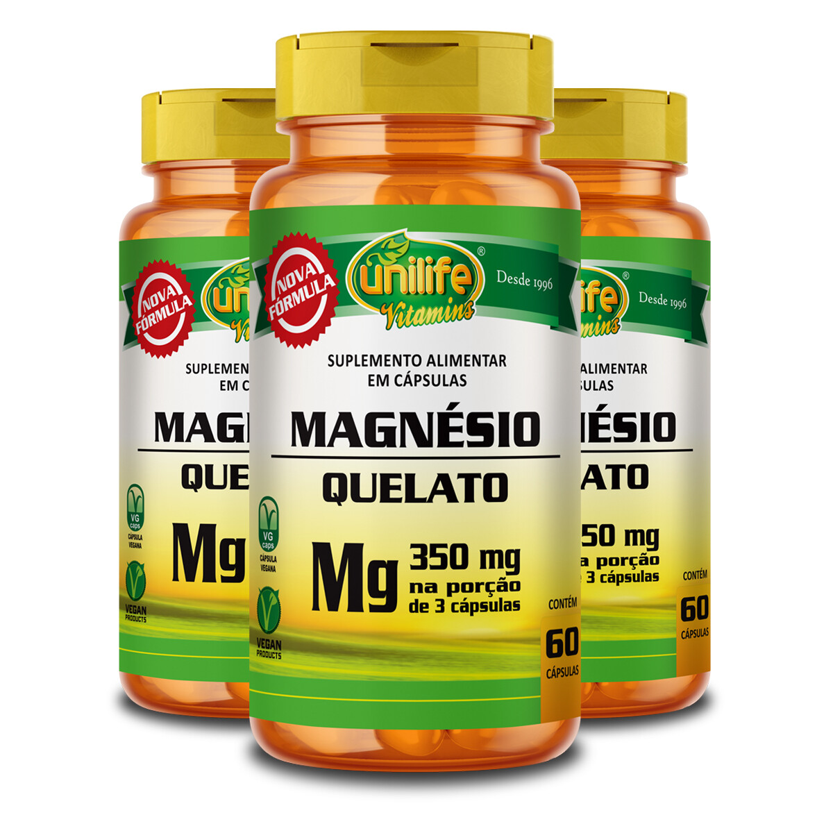 KIT 3 MAGNeSIO QUELATO UNILIFE 60 CaPSULAS