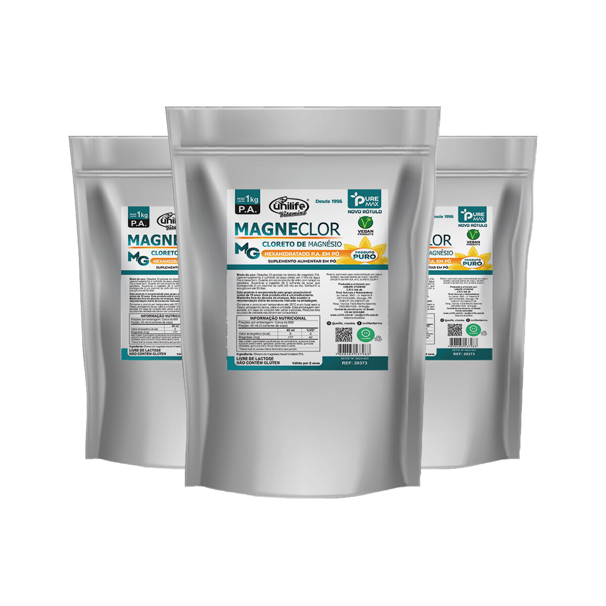 Kit 3 Magneclor Cloreto de Magnesio P.A Unilife 1kg